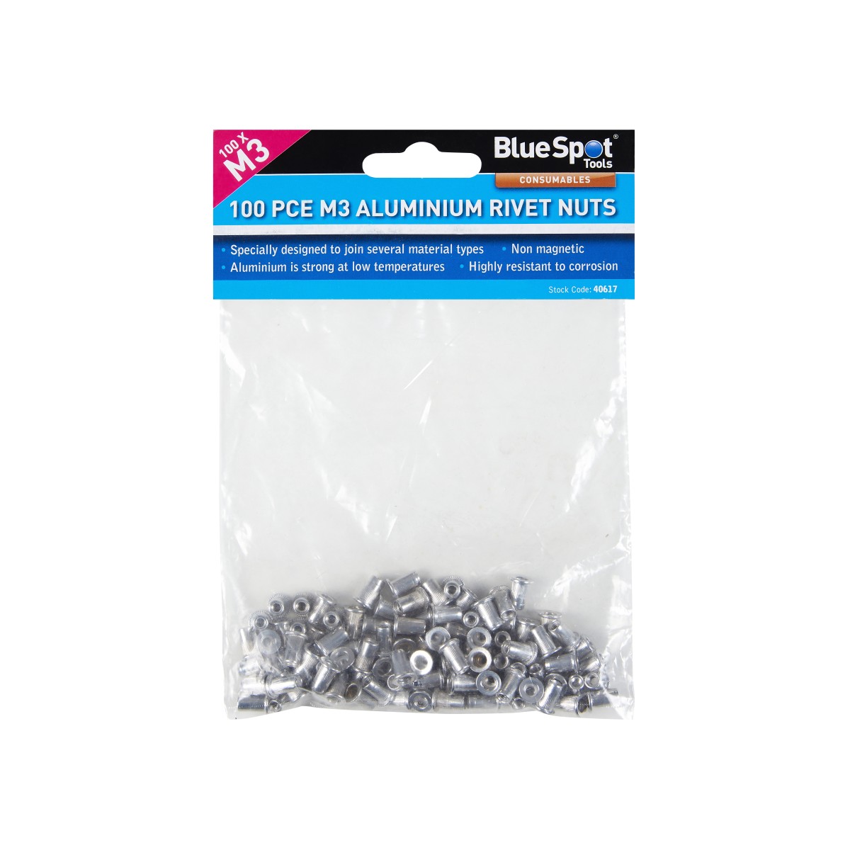 Blue Spot Tools Aluminium M3 Rivnut Rivet Nut Inserts 100pk 40617 ...