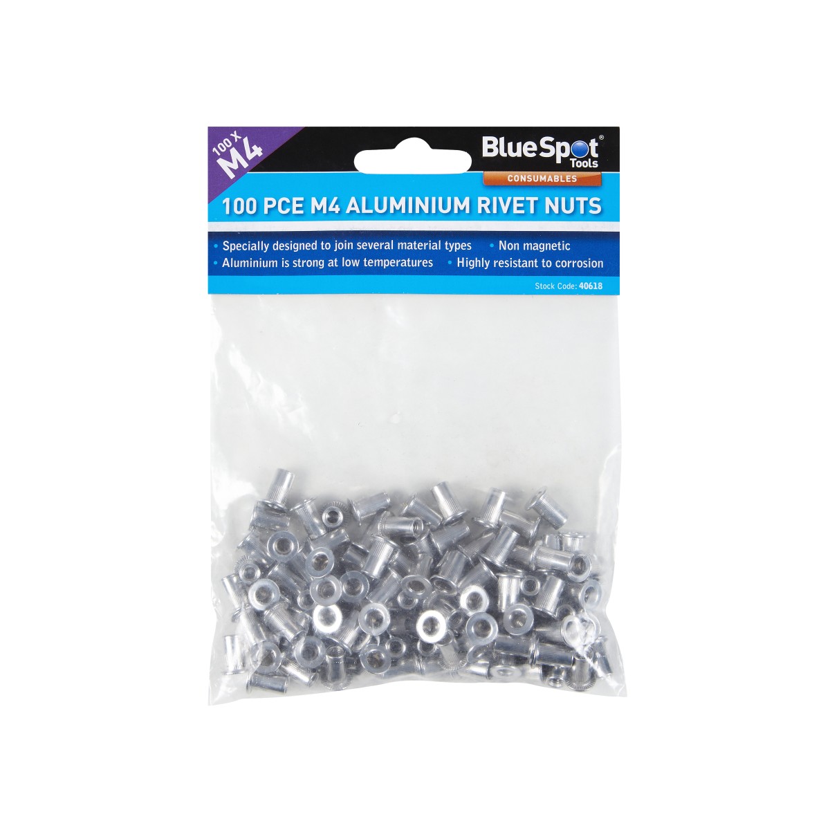 Blue Spot Tools Aluminium M4 Rivnut Rivet Nut Inserts 100pk 40618 ...