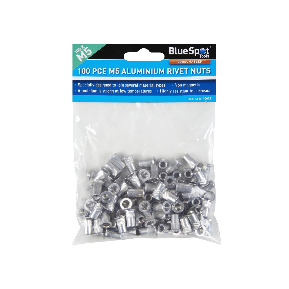 Blue Spot Tools Aluminium M5 Rivnut Rivet Nut Inserts 100pk 40619 ...