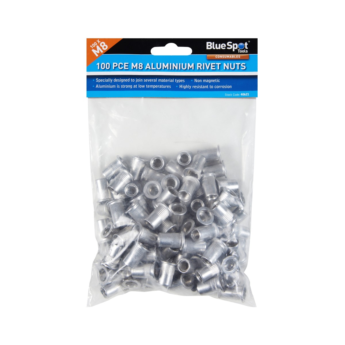 Blue Spot Tools Aluminium M8 Rivnut Rivet Nut Inserts 100pk 40621 ...