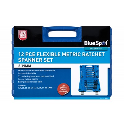 Blue Spot Tools 12pc Flexible Hinged Metric Ratchet Combination Spanner ...