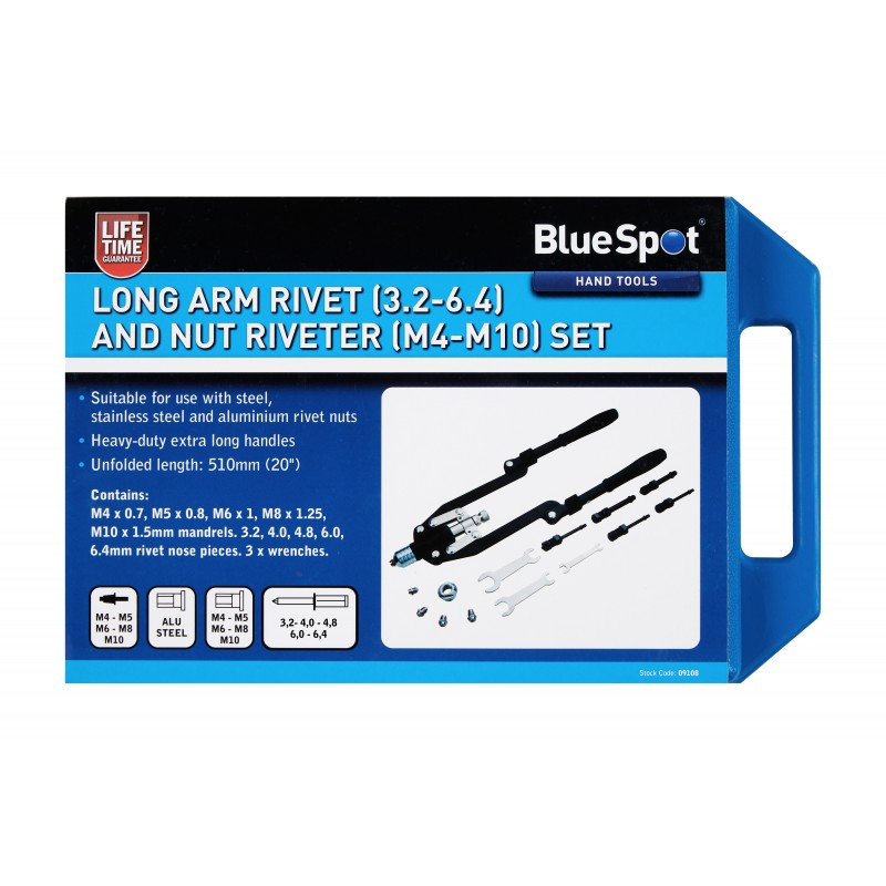 Blue Spot Tools Long Arm Pop Rivet Nut Rivnut Riveter Set 09108 ...