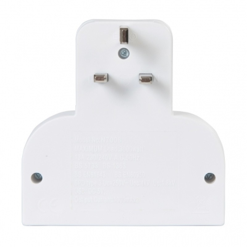 Powermaster Twin Electric Socket Plug Adaptor and USB Charger 819066 ...