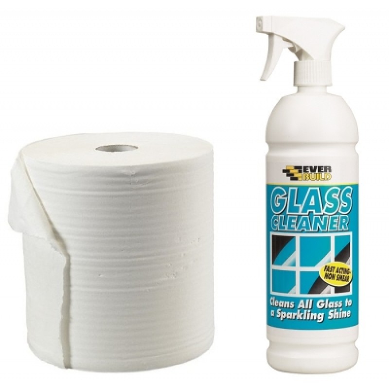 Everbuild Paper Wipes & Non Smear Glass Cleaner 1litre | Sealants and ...