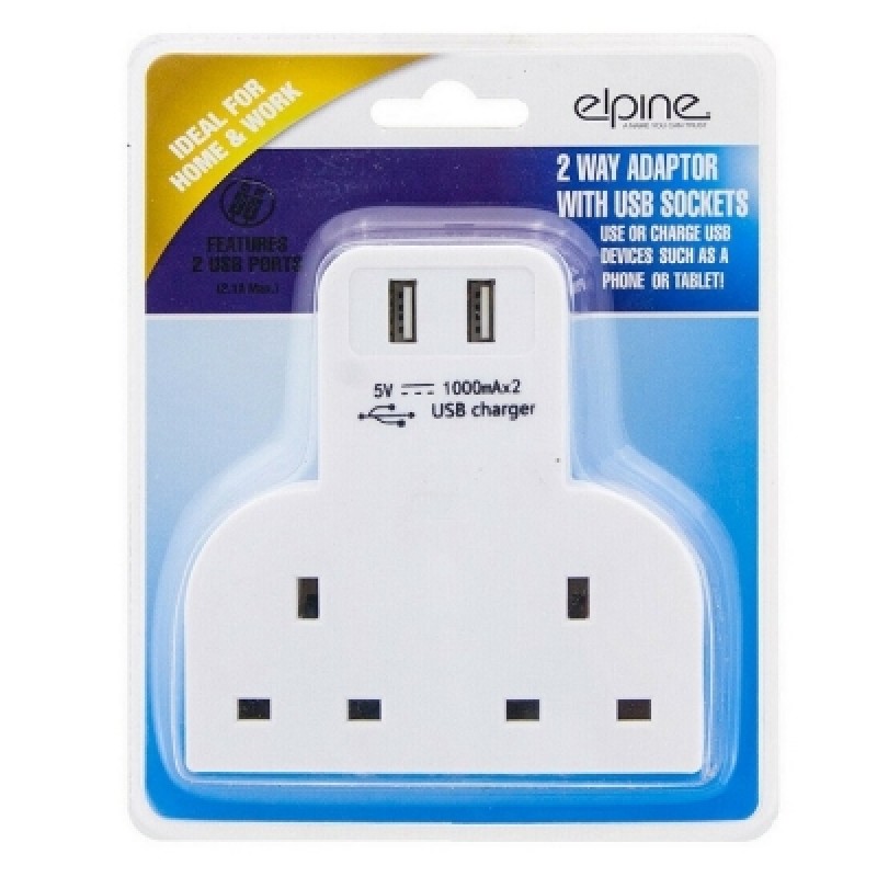 Elpine Twin Electric Socket Plug Adaptor and 5v USB Charger 31476C ...
