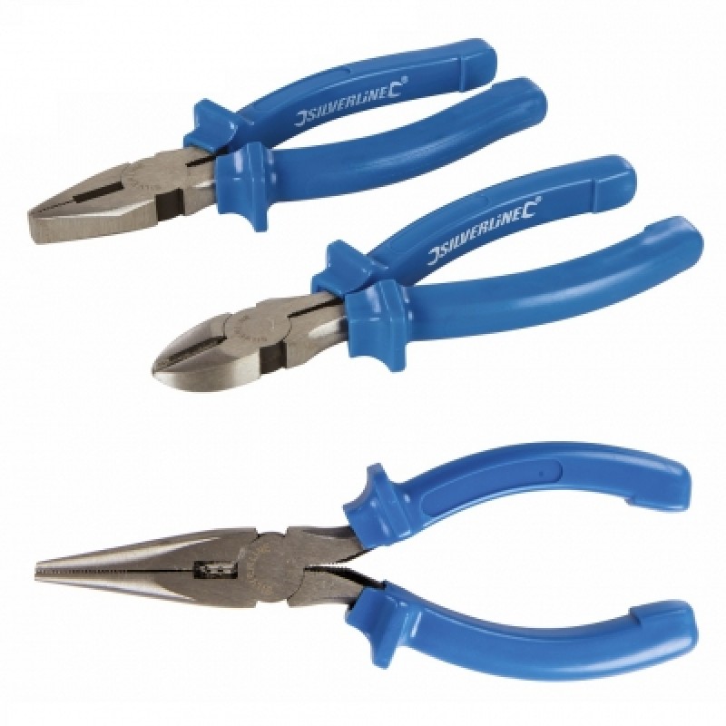 Silverline Side Cutter Combination and Long Nose 3pc Plier Set 427610 ...