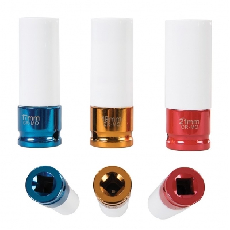 Silverline Alloy Car Wheel Nut Bolts Impact Sockets 17mm 19mm 21mm ...