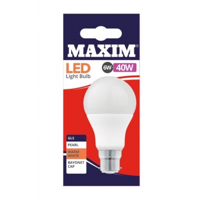 Maxim LED Bayonet Low Energy Light Bulb 6w = 40w GLS Warm White ...