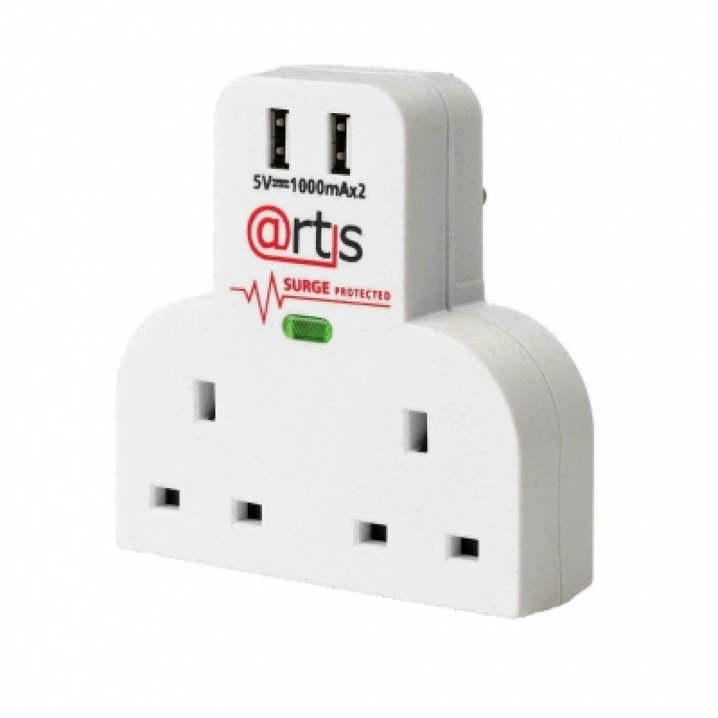 Elpine Twin Electric Socket Surge Protected Plug Adaptor USB Charger ...