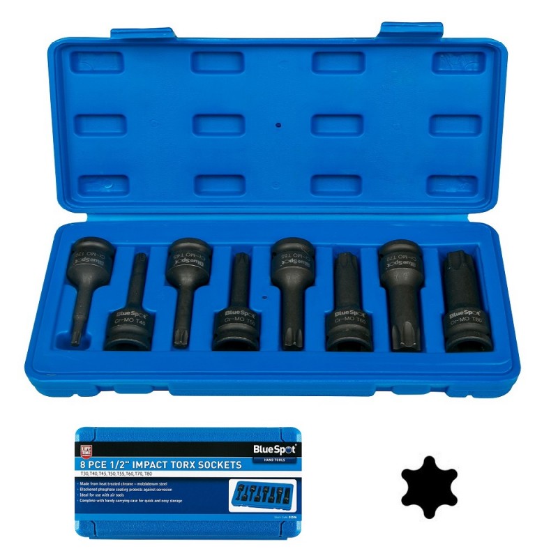 Blue Spot 01506 1/2" Impact Socket Torx Male Driver Tool Bit Set 1/2 inch