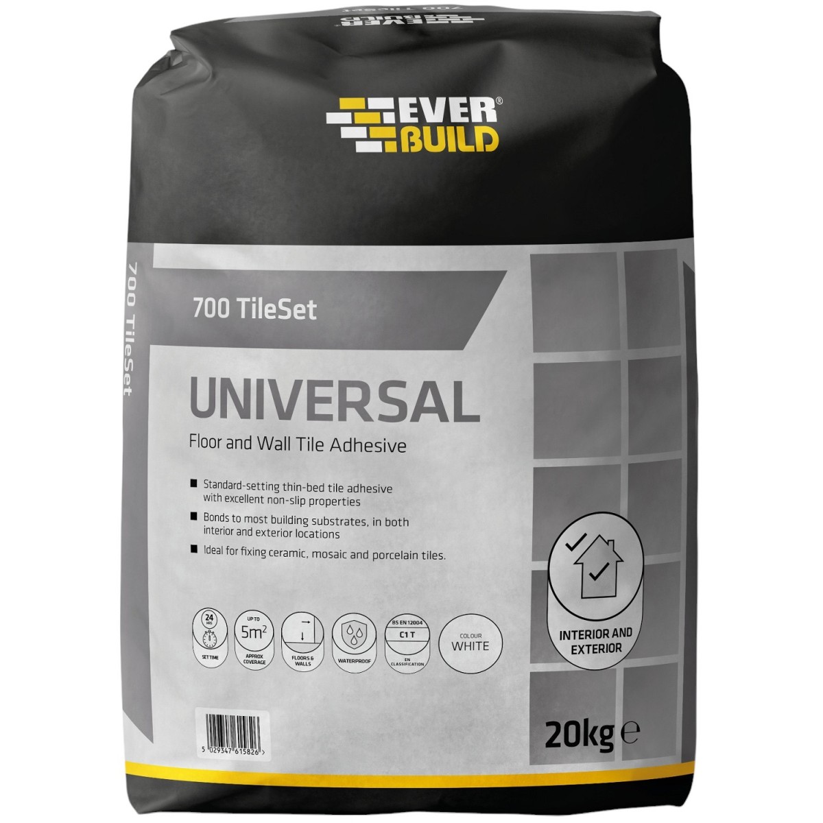 Everbuild TileSet 700 White Universal Int Ext Floor Wall Tile Adhesive ...