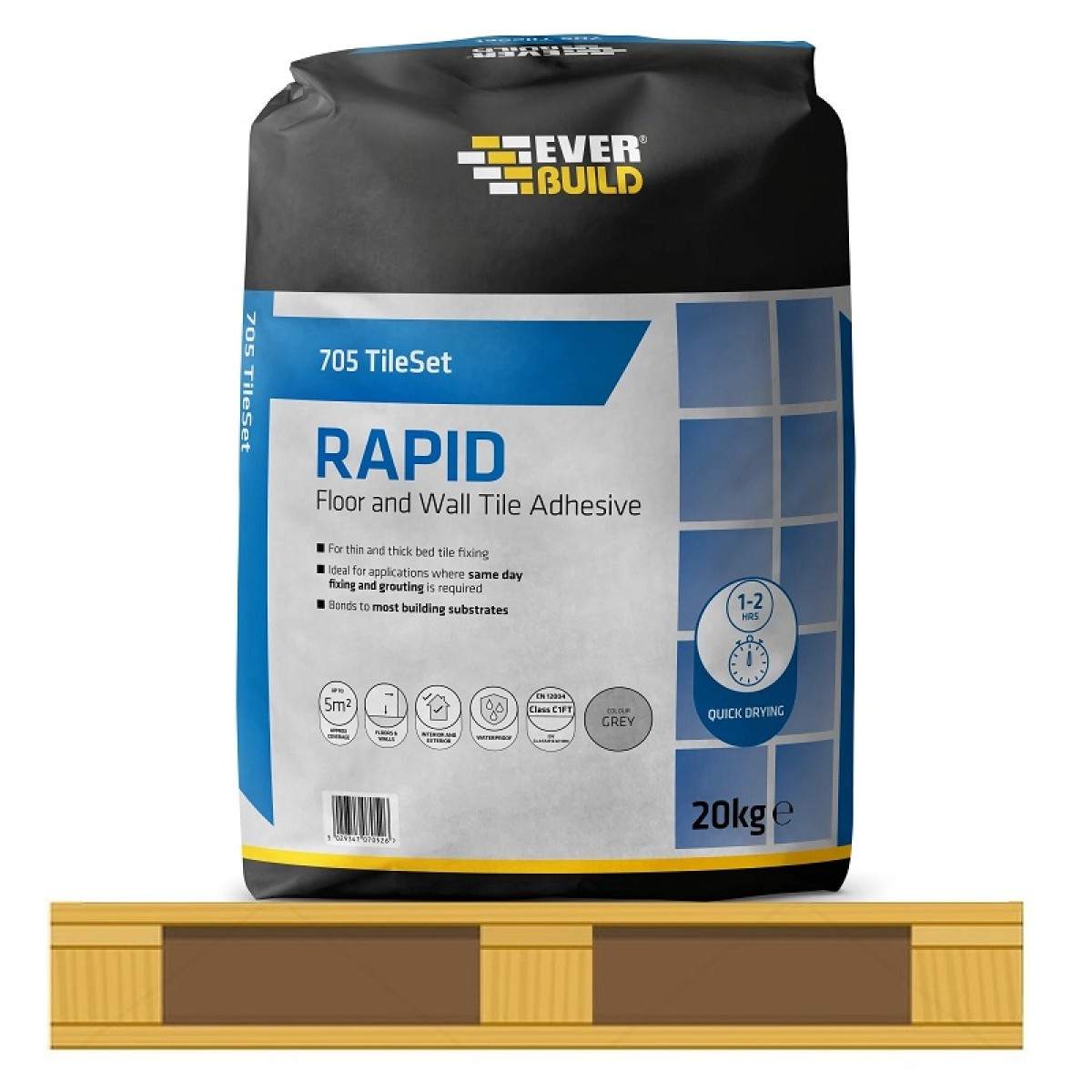 Everbuild 705 Rapid Set Tile Mortar Adhesive 20kg 50 Bag Pallet ...