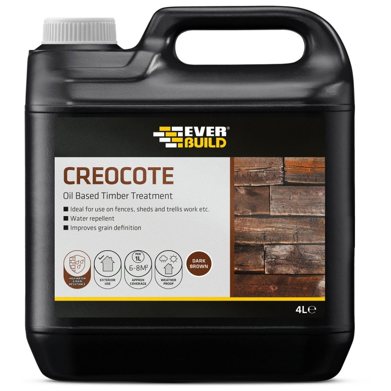Everbuild Creocote Timber Wood Stain Treatment 4 Litre Dark Brown ...