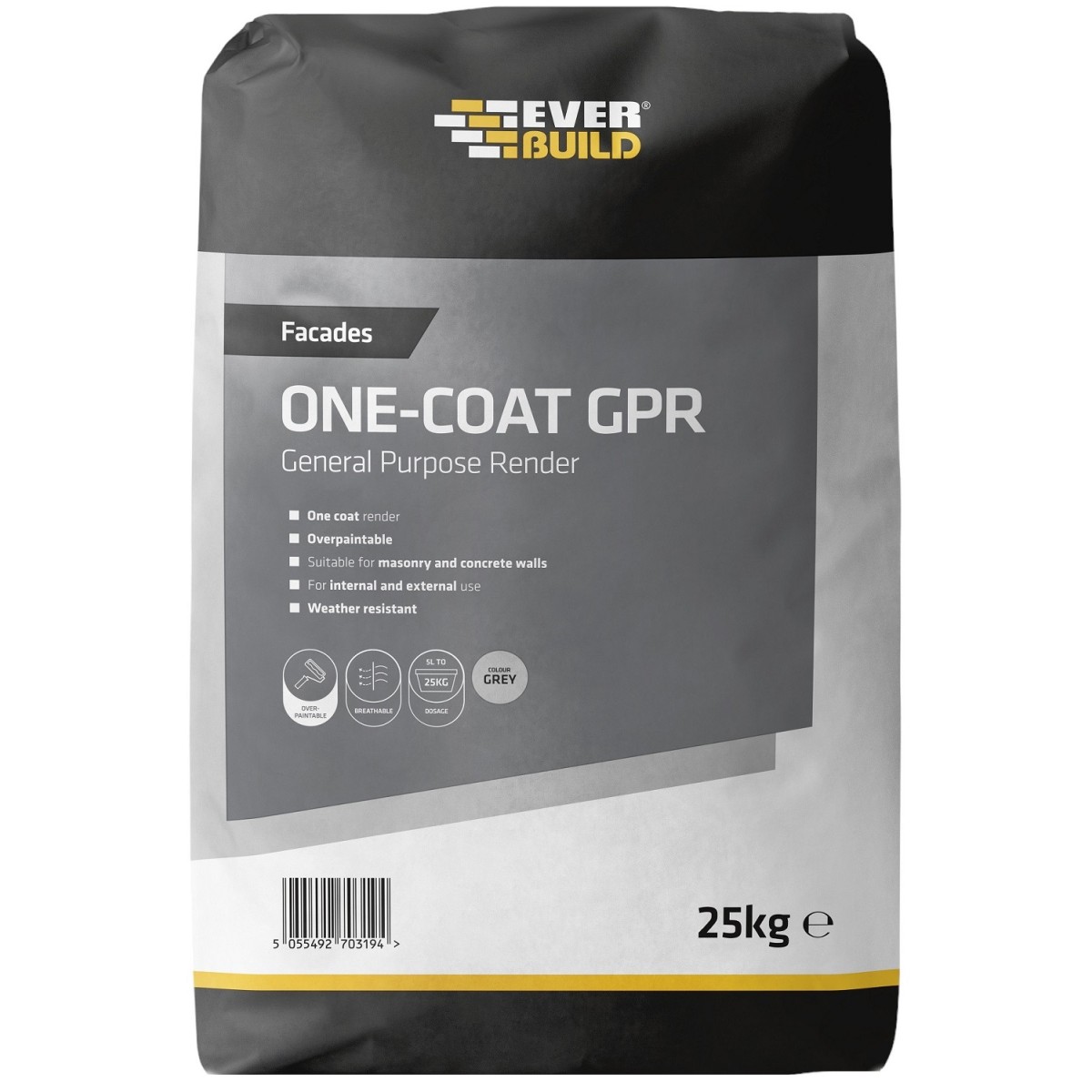 Everbuild Facades One Coat GPR General Purpose Render 25kg FACGPRGY25 ...