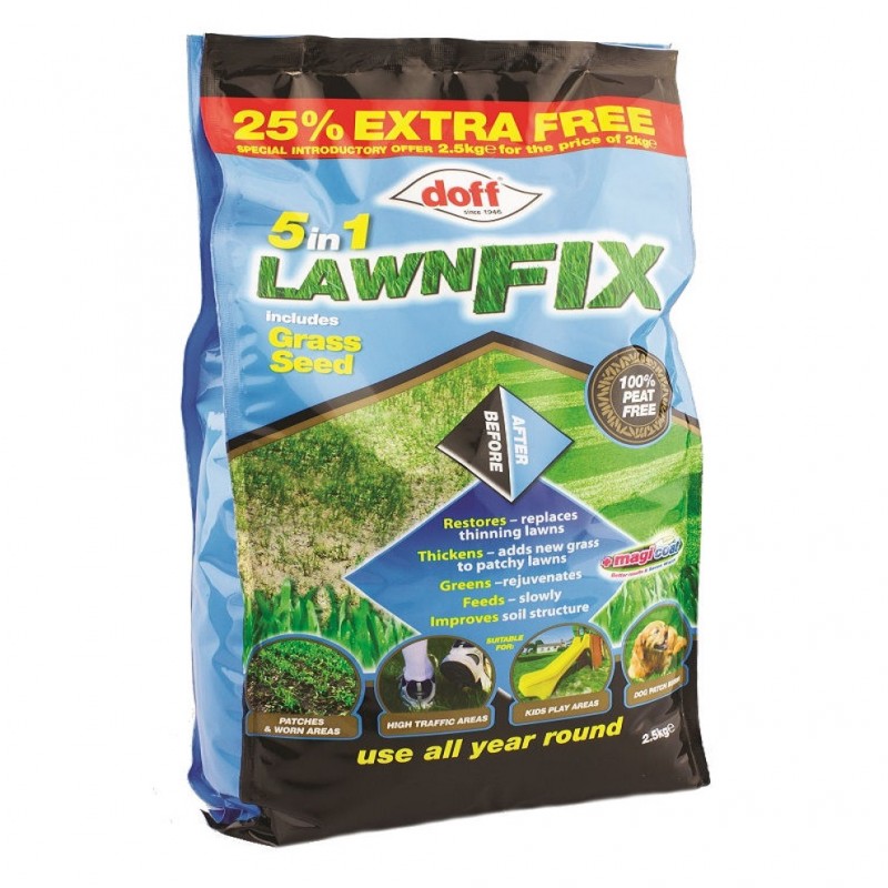 Doff 5 in 1 Lawn Fix Peat Free + Grass Seed F-LH-B50-DOF 2.5kg ...