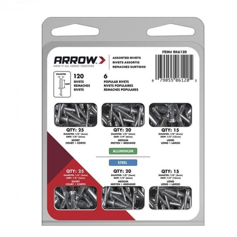 Arrow Multi Pop Rivet Pack Aluminium & Steel Rivets ARK6120 | Sealants ...
