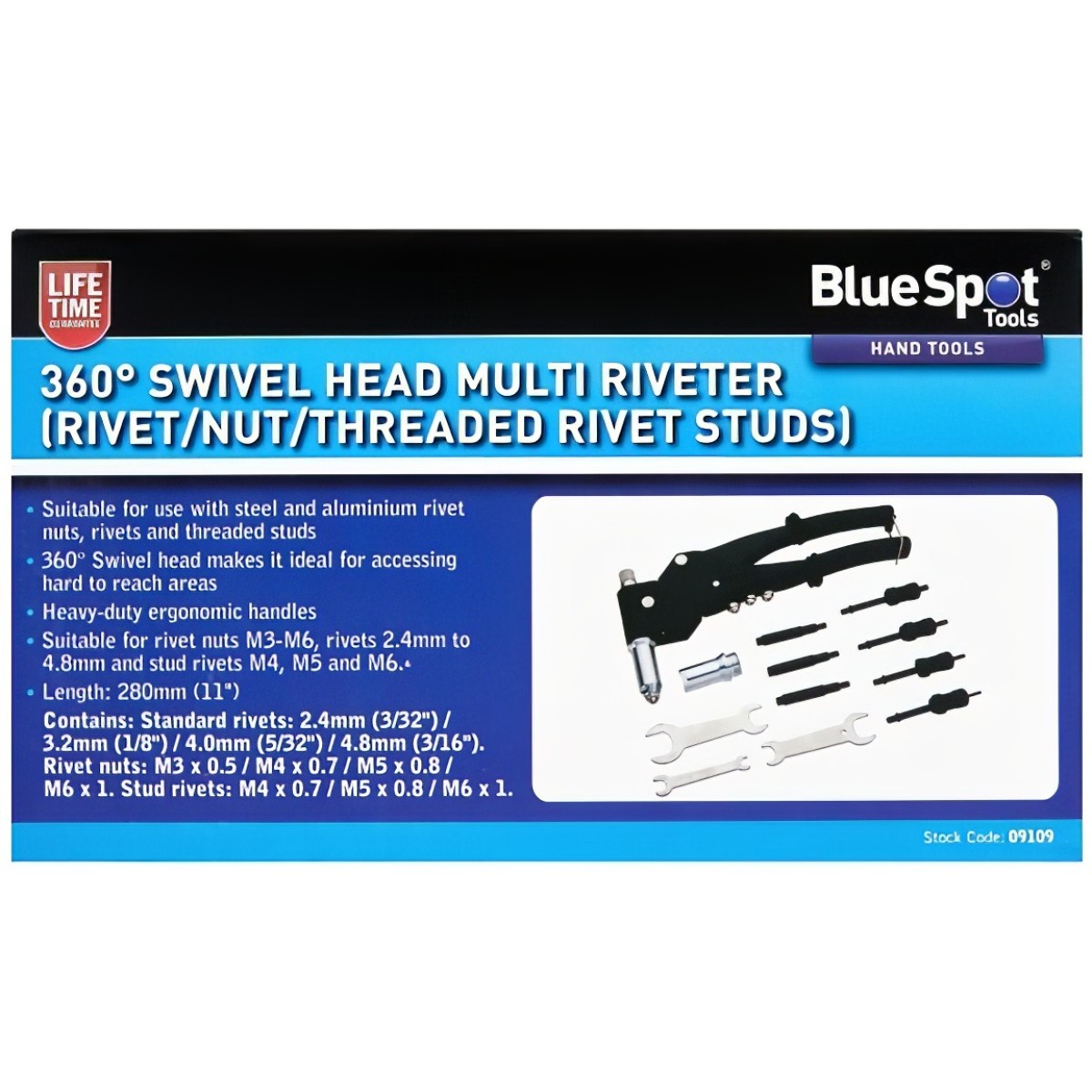 Blue Spot Tools 360 Deg Swivel Head Multi Pop Rivet Rivnut Riveter ...
