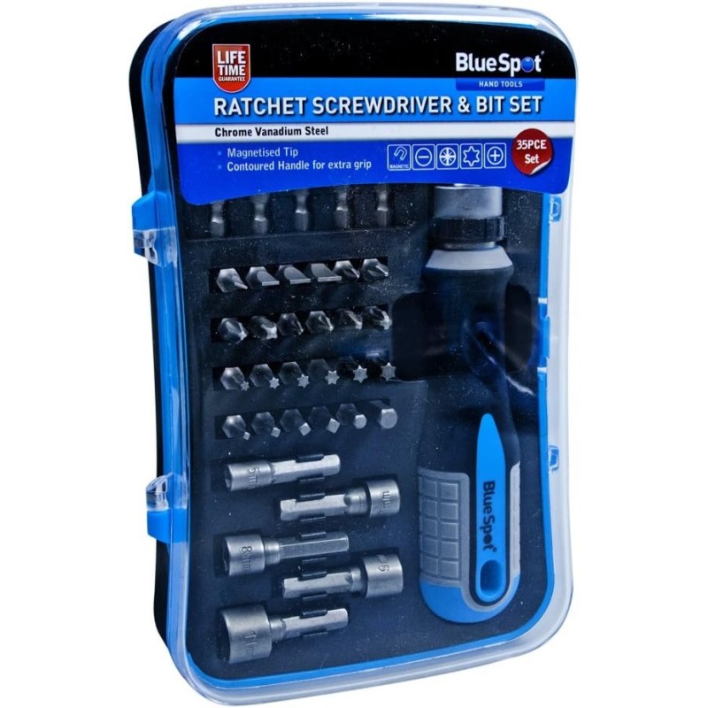 Blue Spot Ratchet Screwdriver Bit and Socket Driver 35pc Set 12618 ...
