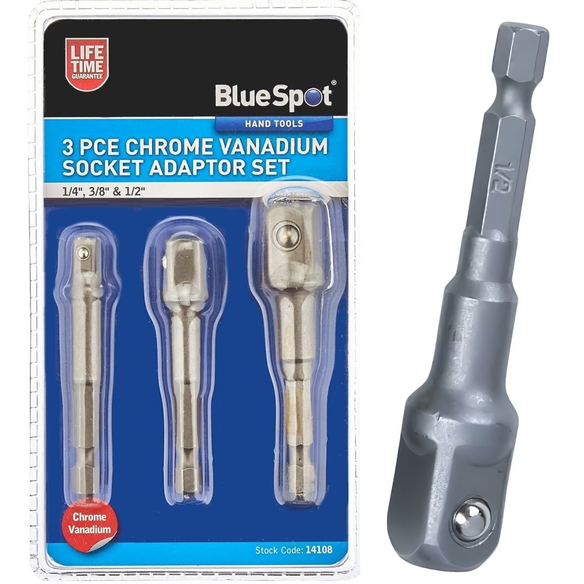 Blue Spot Tools 1/4" Hex to 1/4" 3/8" 1/2" Socket Adaptor 3pc Set 14108 | Sealants and Tools Direct