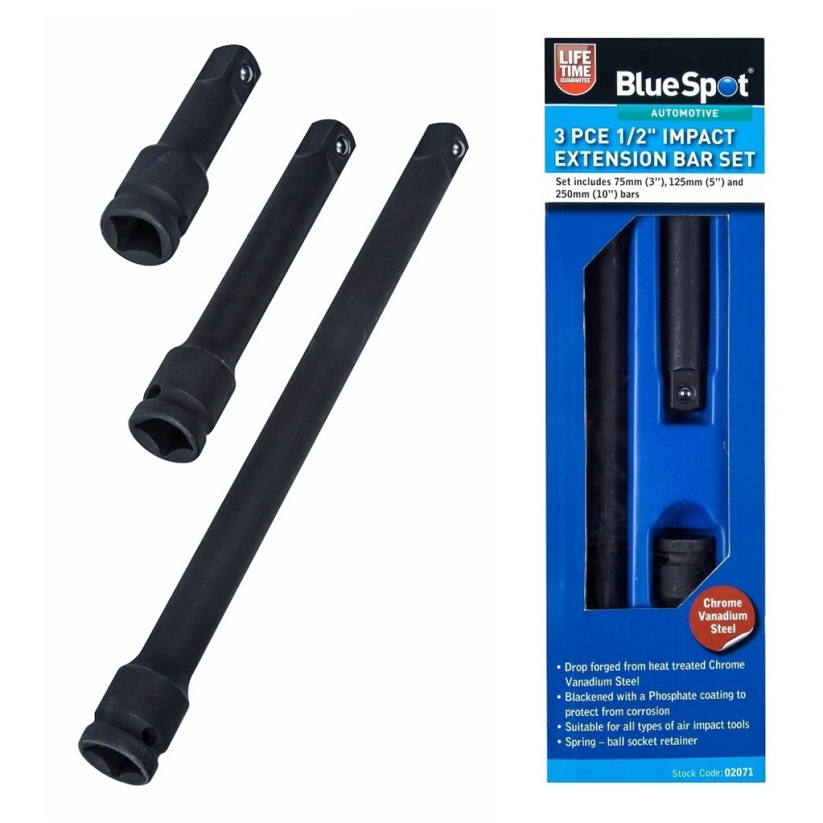 Blue Spot 02071 Impact Socket Ratchet Extension Bar 1/2 inch 3pc set ...