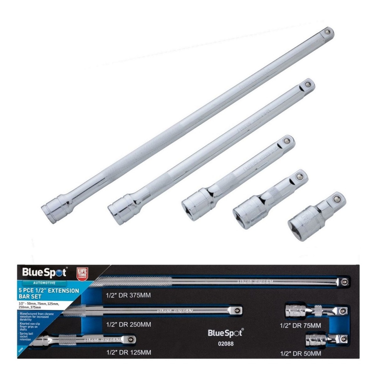 Blue Spot 1/2 inch Ratchet Socket Extension Bar Set EVA FOAM Toolbox ...