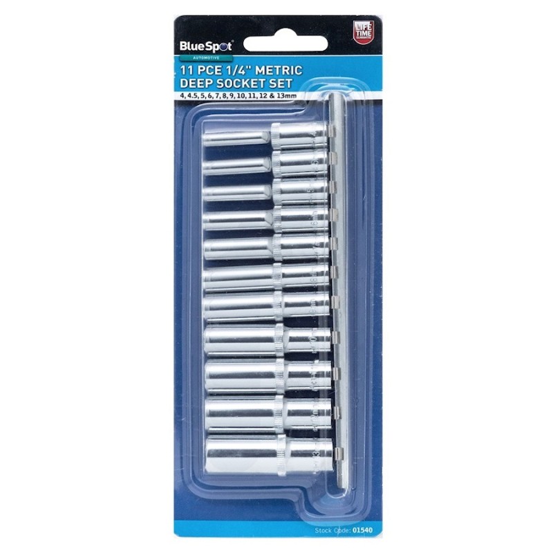 Blue Spot Tools Deep Metric Socket Set on Rail 01540 1/4 Inch Bluespot ...