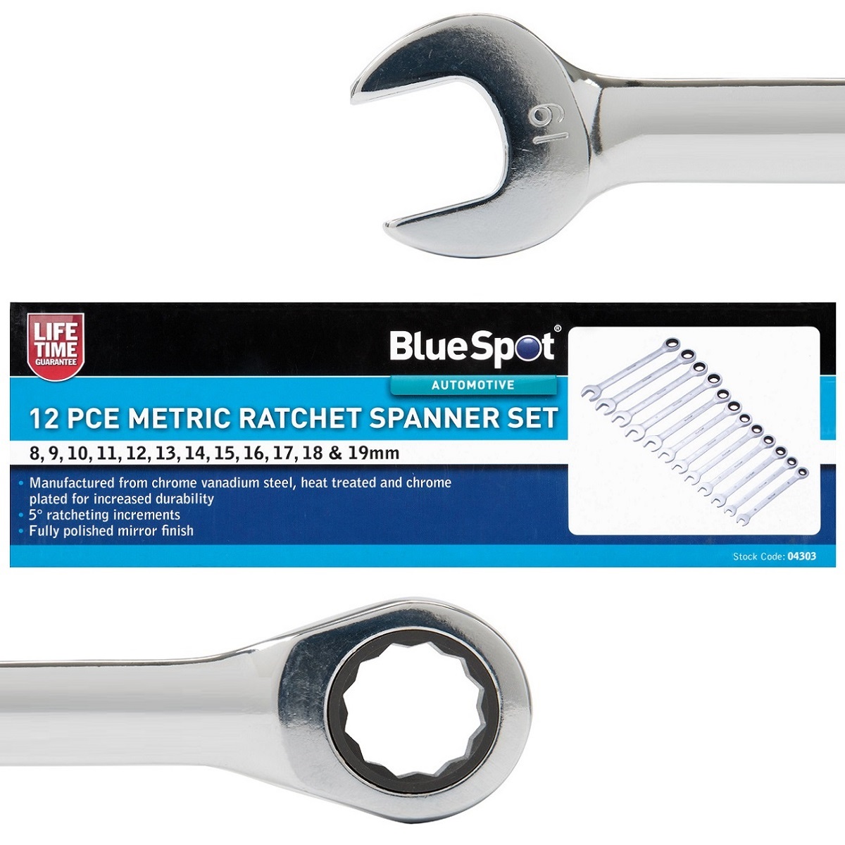 Blue Spot Tools 12pc Metric Ratchet Combination Spanner Set 04303 ...