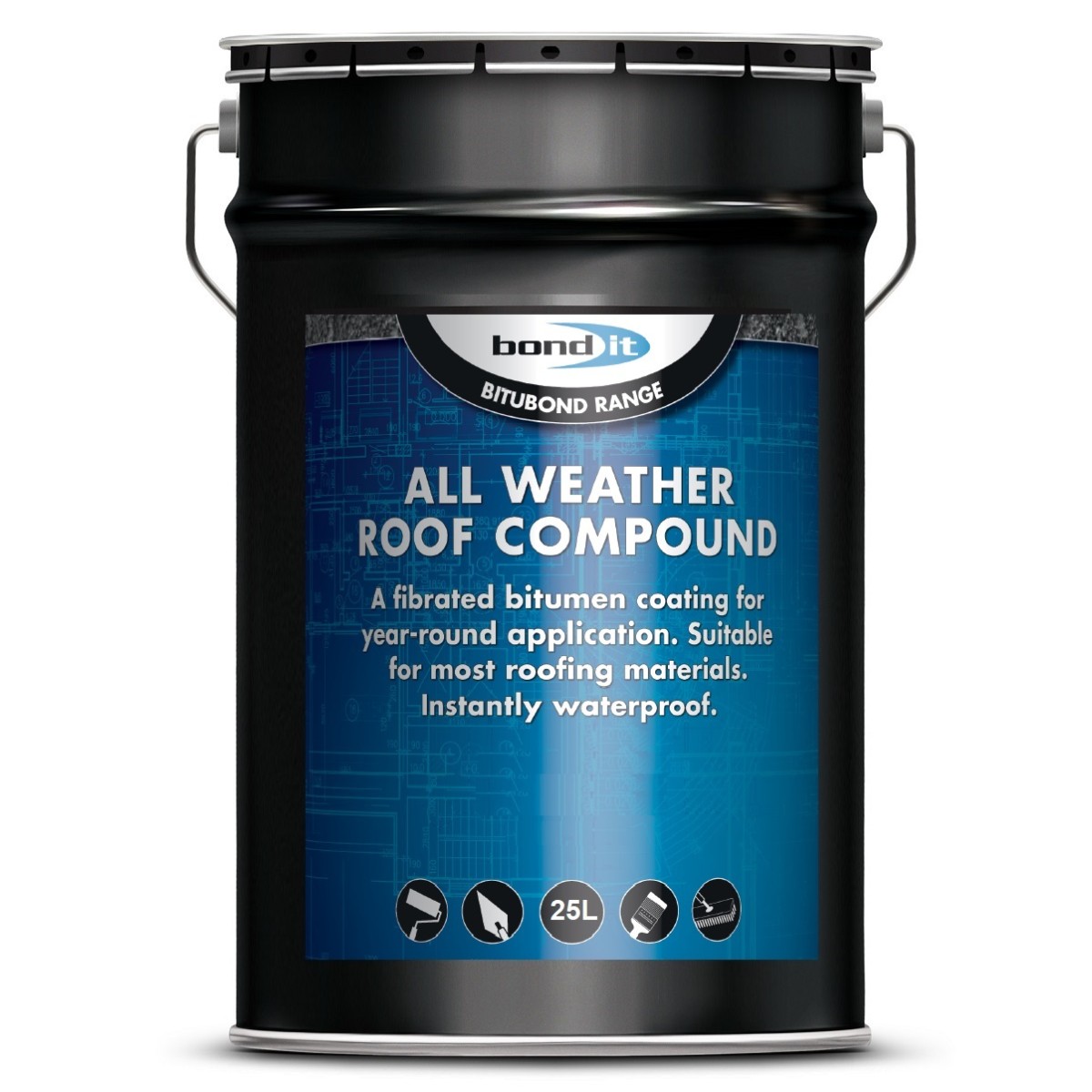 Bond-it All Weather Roof Coating Compound Black 25 Litre - BDB028 | Sealants and Tools Direct