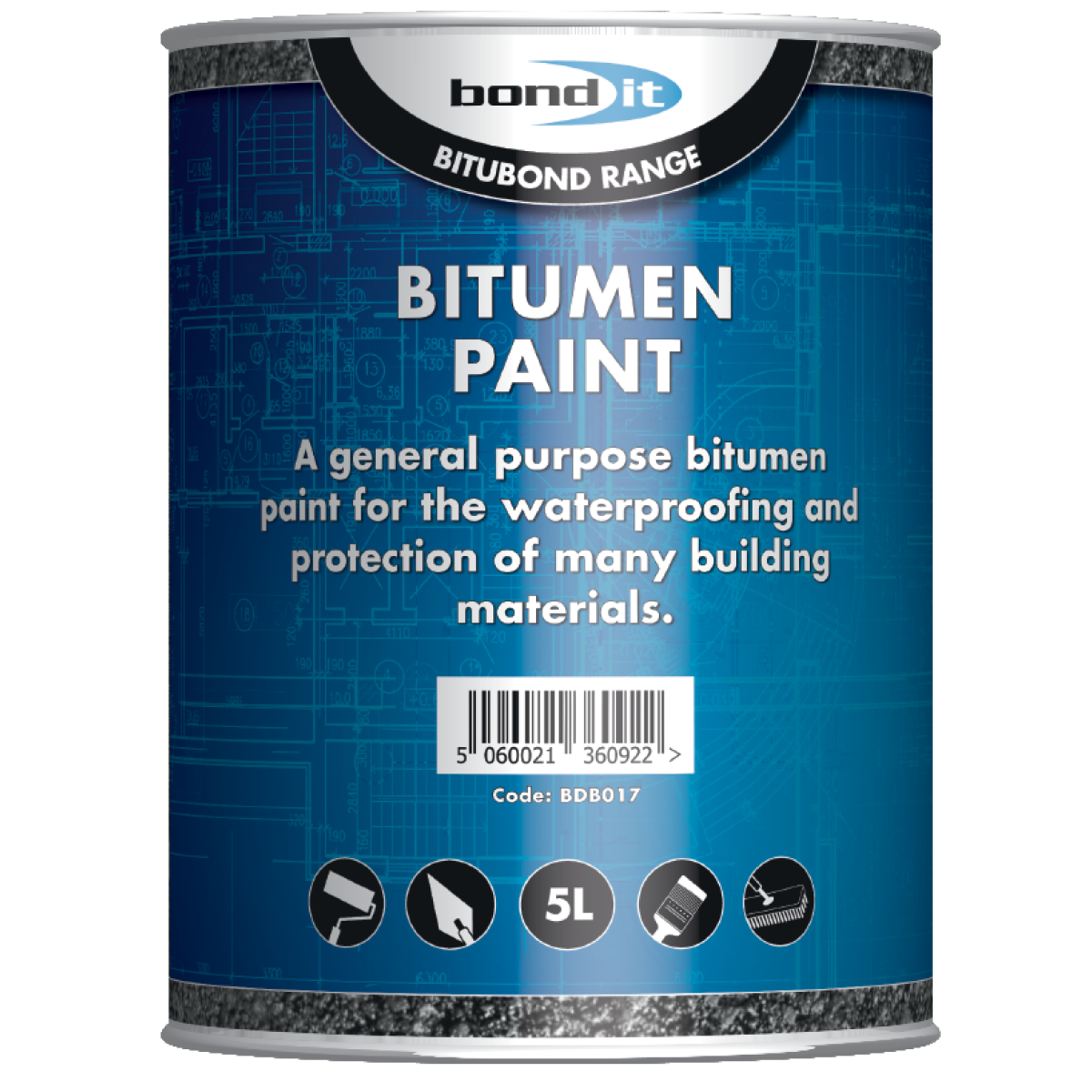 Bond It Bitumen Black Paint 5 Litre Bitubond BDB017 | Sealants and Tools Direct