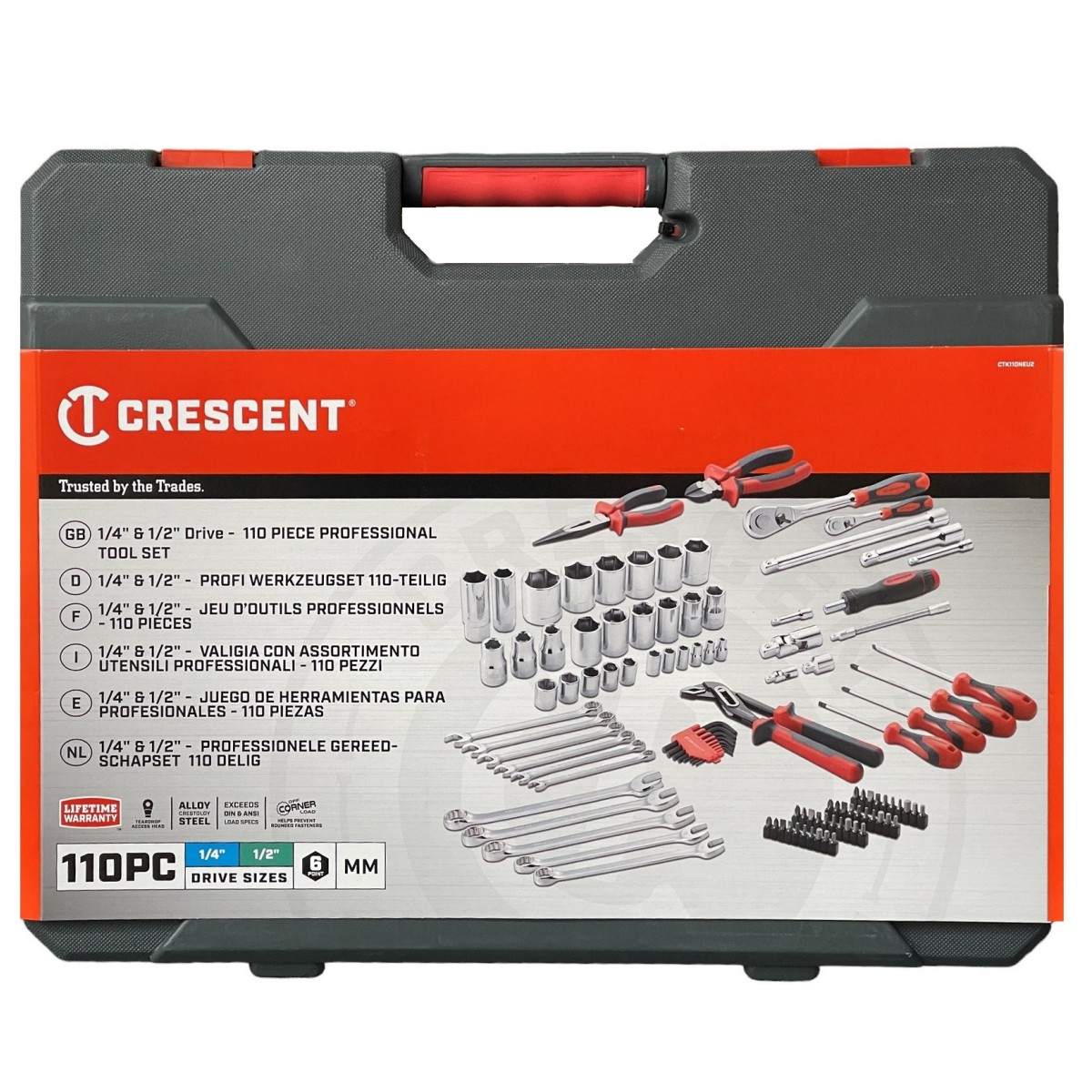 Crescent 6 Point Metric Socket Spanner Mechanics Tool 110 Piece Set ...