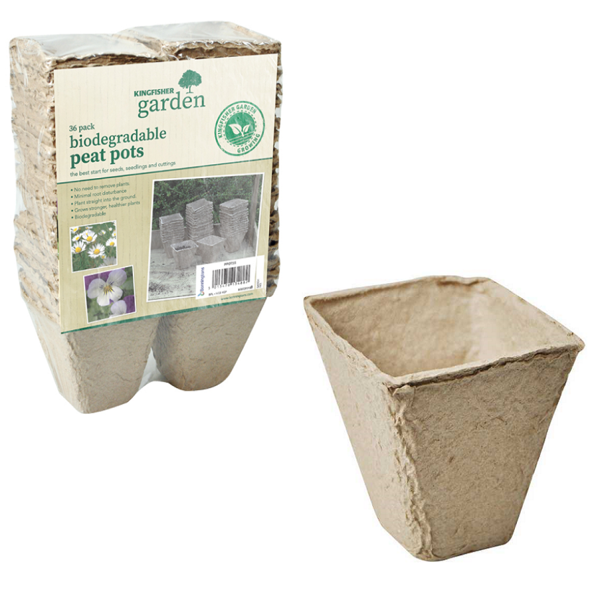 Kingfisher Biodegradable Square Growing Peat Pot 3 inch 36pk PPOTSS ...