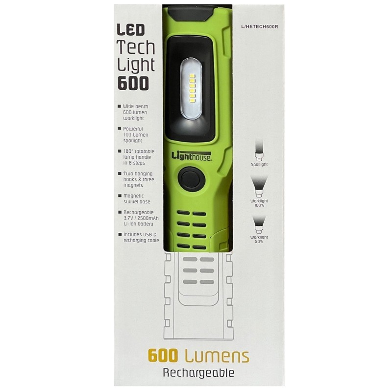 Lighthouse Rechargeable Elite Tech Light 600 Lumen LED Inspection Work ...