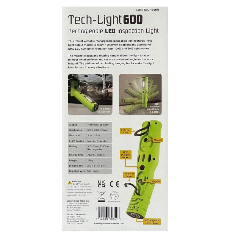 Lighthouse Rechargeable Elite Tech Light 600 Lumen LED Inspection Work ...