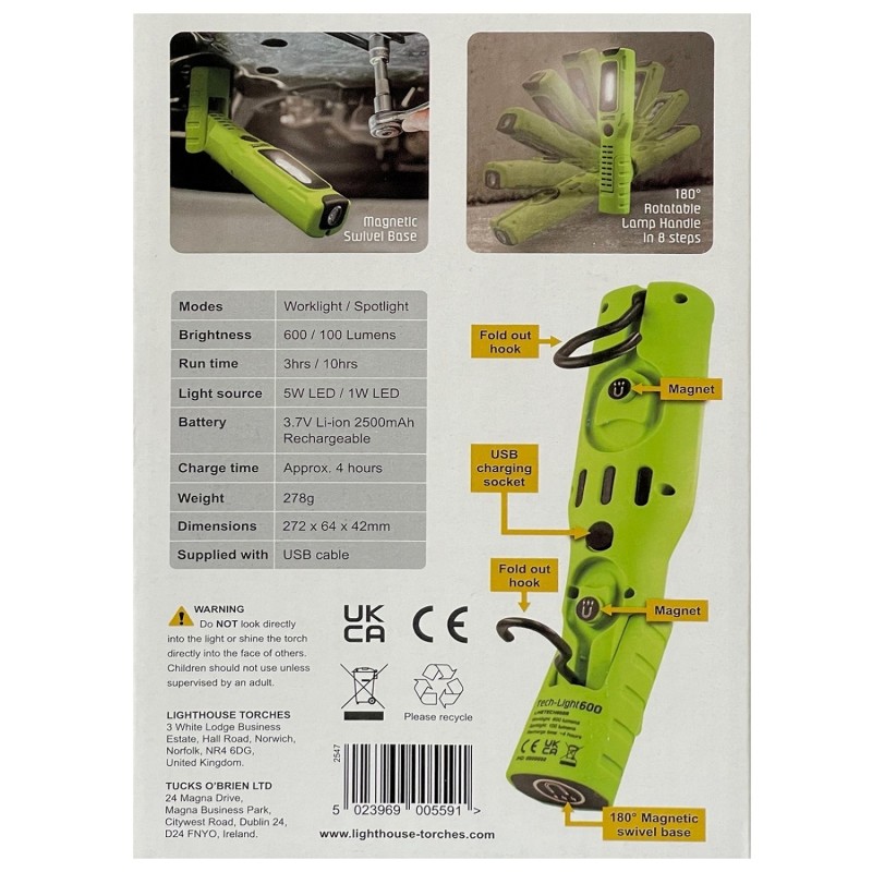 Lighthouse Rechargeable Elite Tech Light 600 Lumen LED Inspection Work ...