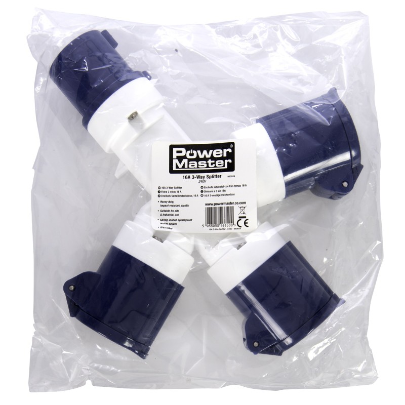 Powermaster 240v Industrial Cable Splitter Socket 16A 3 Gang 240v ...