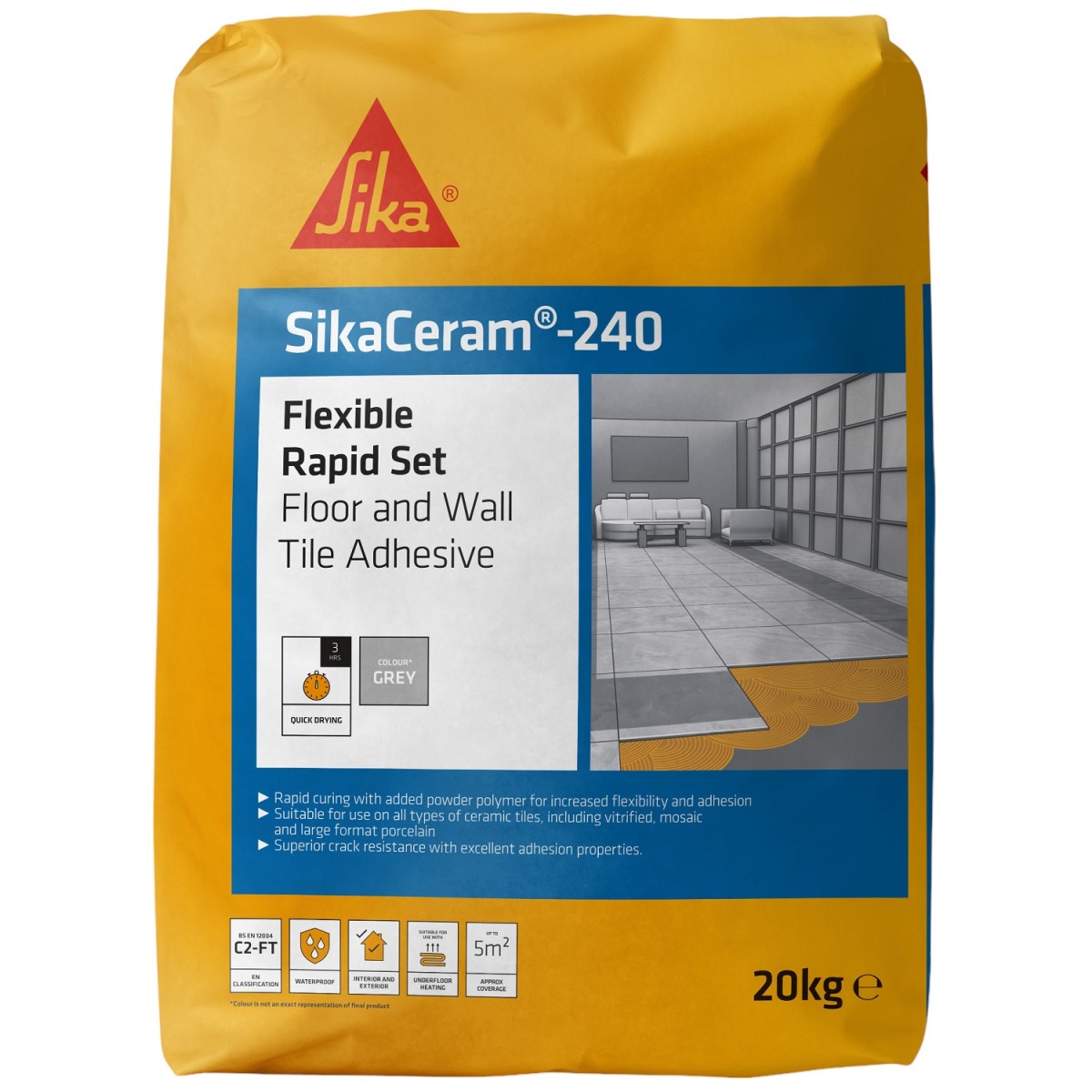 Sika Sikaceram 240 Rapid Set Int Ext Powdered Floor Wall Tile Adhesive ...